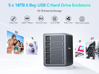 Yottamaster Y-Focus 5 Bay USB C Daisy Chain 270TB Monster Capacity Hard ...