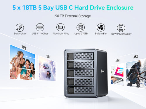 Yottamaster Y-Focus 5 Bay USB C Daisy Chain 270TB Monster Capacity Hard ...