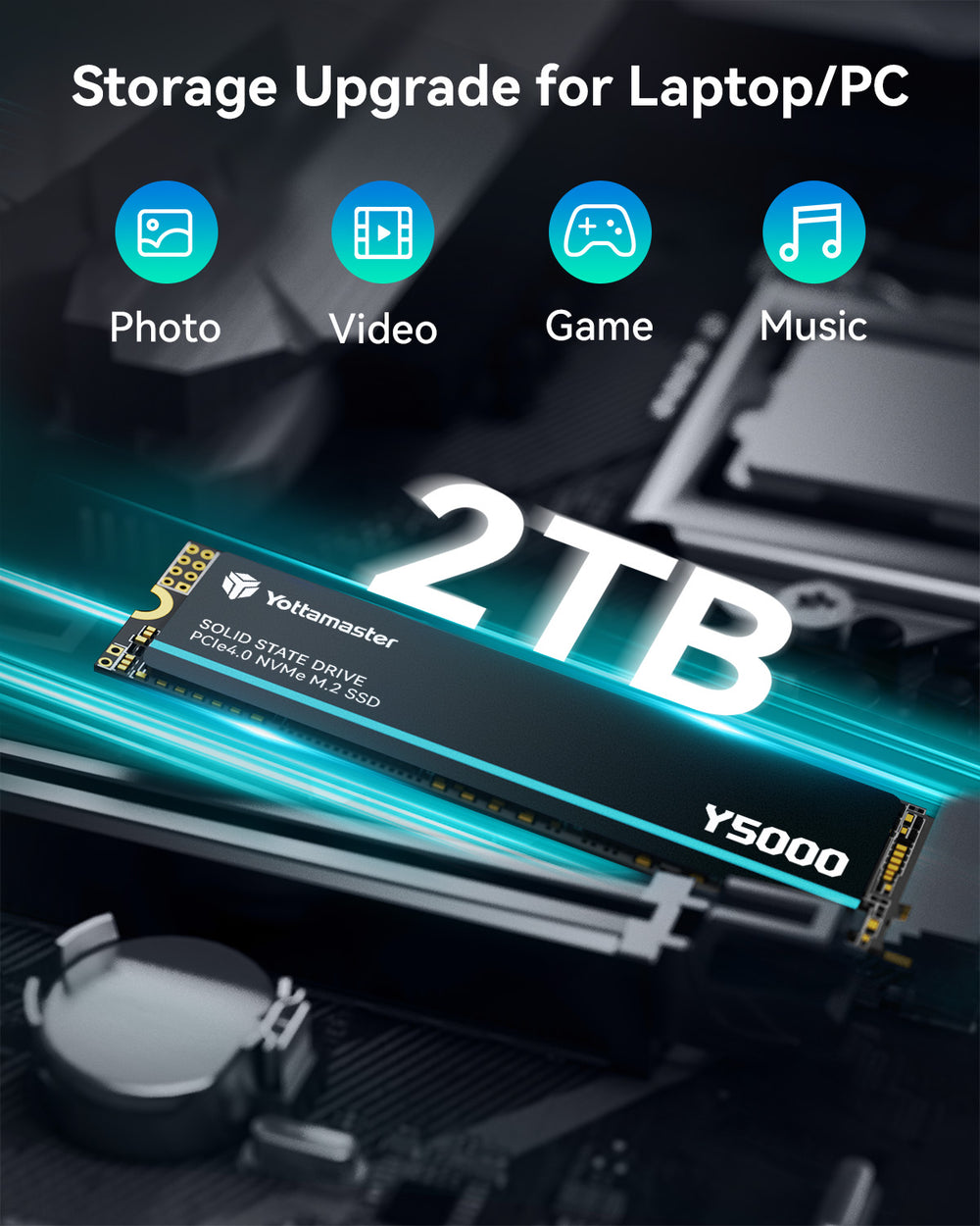 Yottamaster Y5000 2TB PCIe Gen4 NVMe M.2 SSD (Up to 5000MB/s)