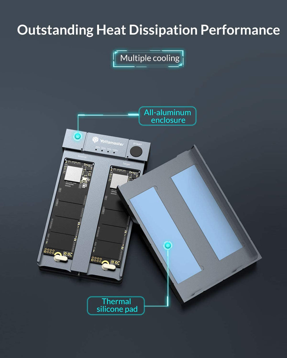 Yottamaster HC Dual Bay M.2 NVMe Duplicator Offline Cloner