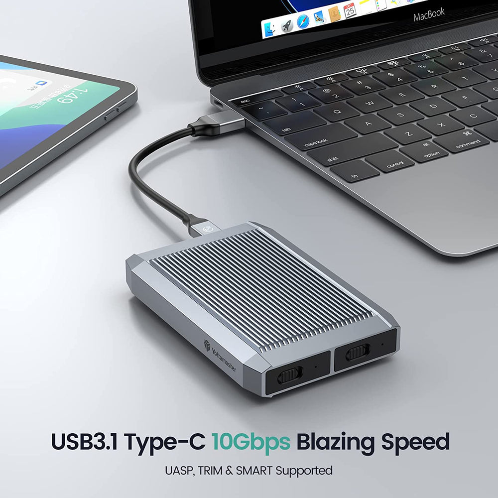 Yottamaster TR13 M.2 Nvme Dual Bay USB C SSD Enclosure 10Gps Tool-Free