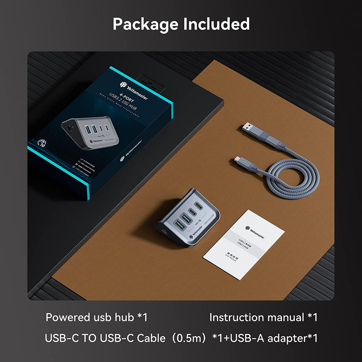 Yottamaster Garrison 4 Port USB 3.1 Hub, Powered USB Hub