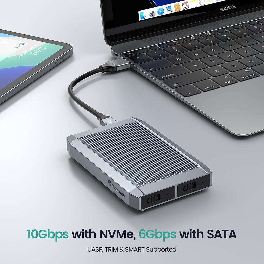 Yottamaster M.2 Nvme Dual Bay USB C SSD Enclosure 10Gps Tool-Free