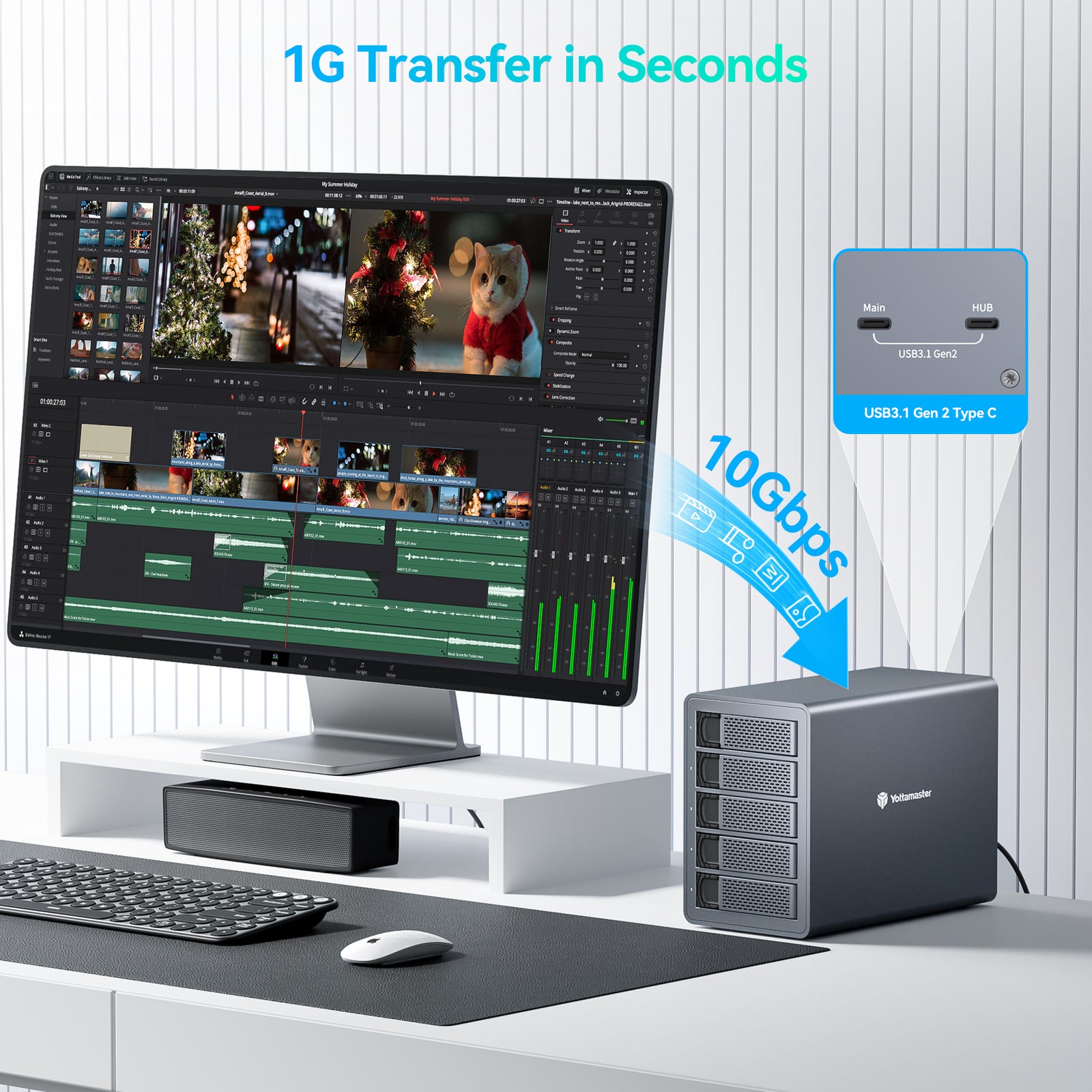 Yottamaster Y-Focus 5 Bay USB C Daisy Chain 270TB Monster Capacity Hard ...
