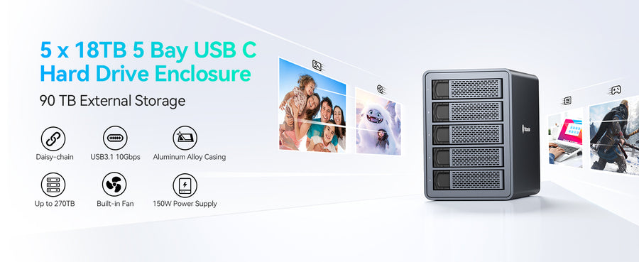 Yottamaster Y-Focus 5 Bay USB C Daisy Chain 270TB Monster Capacity Hard ...