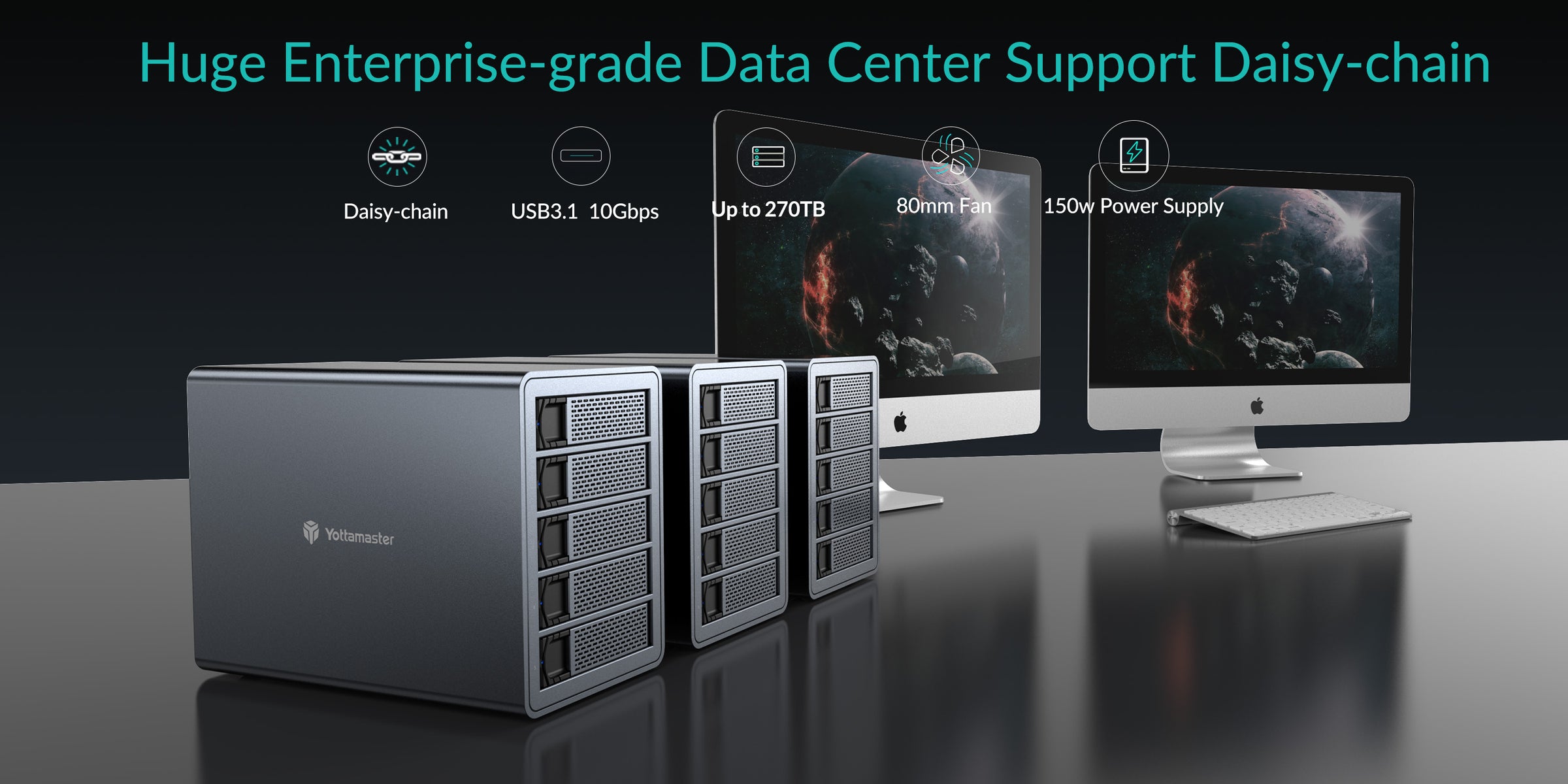 Yottamaster Y-Focus 5 Bay USB C Daisy Chain 270TB Monster Capacity Hard ...